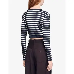 Sandro Striped Cropped Cotton-jersey T-shirt - Marine / Blanc
