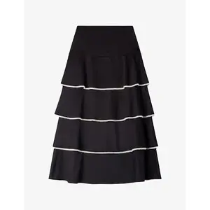 Sandro Ruffled Rhinestone-trimmed Cotton Maxi Skirt