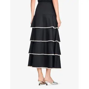 Sandro Ruffled Rhinestone-trimmed Cotton Maxi Skirt