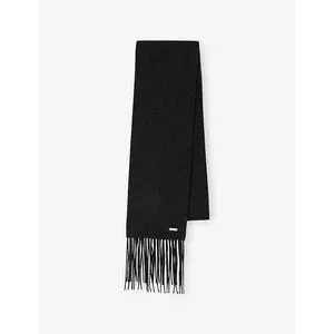 Sandro Logo-plaque Fringed Wool Scarf - Heather Charcoal