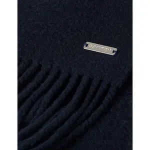 Sandro Logo-plaque Fringed Wool Scarf - Navy Blue