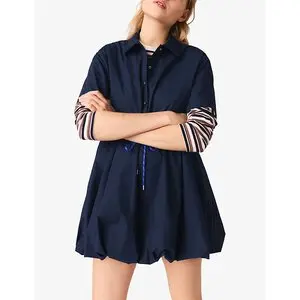 Maje Cotton Mini Dress With Bubble Hem - Navy