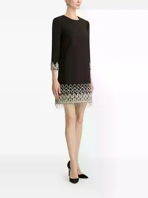 Oscar De La Renta Crystal Wave Embroidered Shift Dress