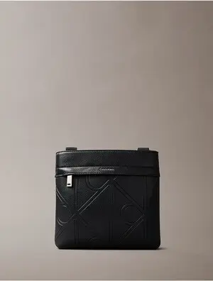 Calvin Klein Embossed Emblem Logo Crossbody Bag - Black