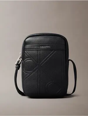 Calvin Klein Allover Embossed Emblem Logo Reporter Bag - Black
