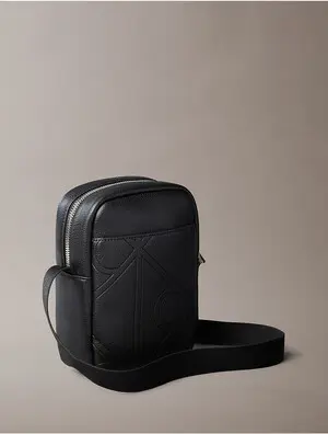 Calvin Klein Allover Embossed Emblem Logo Reporter Bag - Black