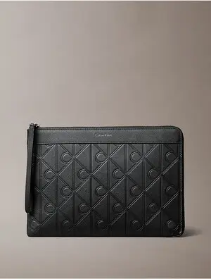 Calvin Klein Embossed Leather Pouch - Black