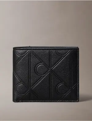 Calvin Klein Embossed Emblem Logo Bifold Wallet With Coin Pouch - Black