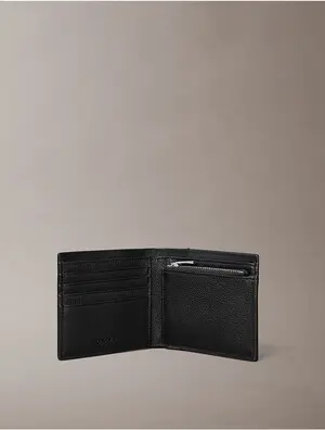 Calvin Klein Embossed Emblem Logo Bifold Wallet With Coin Pouch - Black