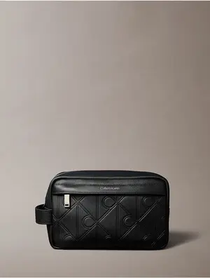 Calvin Klein Embossed Leather Dopp Kit - Black