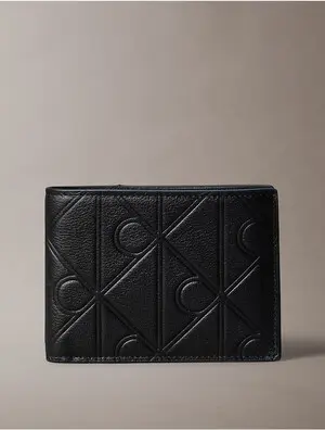 Calvin Klein Embossed Emblem Logo Trifold Wallet - Black