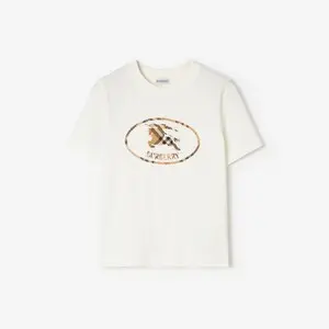Burberry Check Knight Stamp Cotton T-shirt - Chalk White/sand Beige