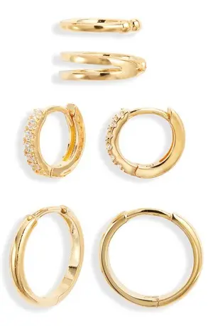 Nordstrom Ear Cuff & Huggie Hoop Earring Set - Clear- Gold
