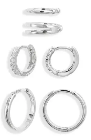 Nordstrom Ear Cuff & Huggie Hoop Earring Set - Clear- Silver