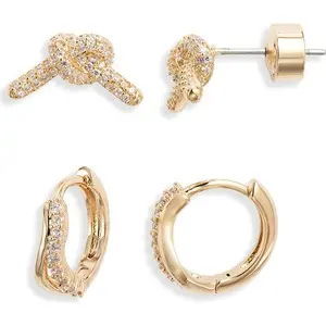 Nordstrom Stud & Huggie Hoop Earrings Set - Clear- Gold