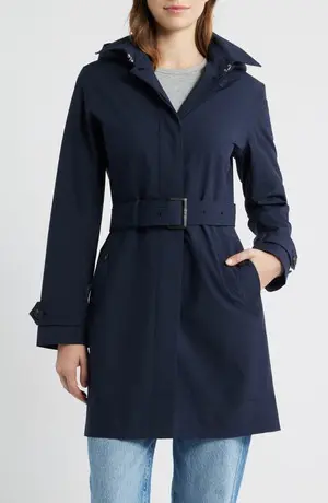 SAVE THE DUCK Jackie Water Repellent Trench Coat With Removable Hood - Blue Black