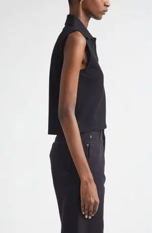 Saint Laurent Cassandre Embroidered Sleeveless Cotton Piqué Polo - Noir