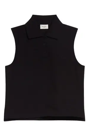Saint Laurent Cassandre Embroidered Sleeveless Cotton Piqué Polo - Noir