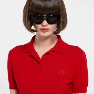Gucci Knit Wool Polo Shirt With Double G Embroidery - Red