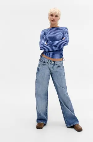 BDG URBAN OUTFITTERS Striped Sheer Knit Top - Blue