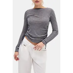 BDG URBAN OUTFITTERS Striped Sheer Knit Top - Grey