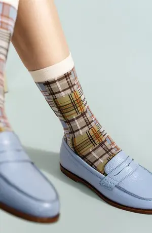 Hansel From Basel Madras Crew Socks - Periwinkle