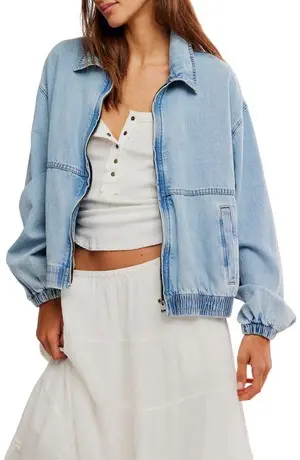 Free People Birdie Relaxed Denim Bomber Jacket - Mockingbird