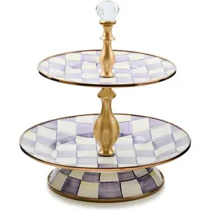 MACKENZIE-CHILDS Check Enameled Steel 2-tier Sweet Stand - Violet