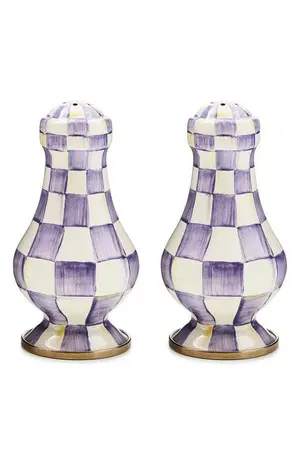 MACKENZIE-CHILDS Check Enamel Large Salt & Pepper Shaker Set - Violet