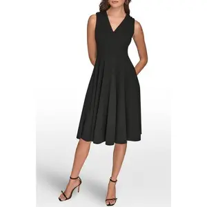 Donna Karan New York Sleeveless Fit & Flare Dress With Golden Zipper - Black
