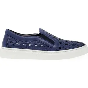 MADISON MAISON Leather Woven Slip-On Sneakers Navy