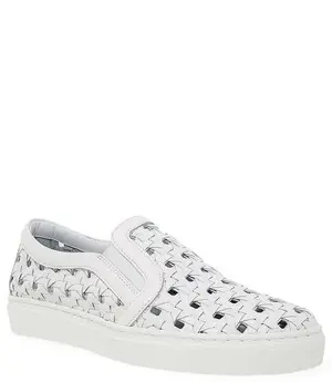 MADISON MAISON Leather Woven Slip-on Sneakers - White