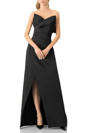IVONNE Strapless Gown With Front Leg Opening - Black