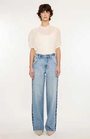 KANCAN Gianna Low Slung Baggy Wide Jeans - Medium Wash