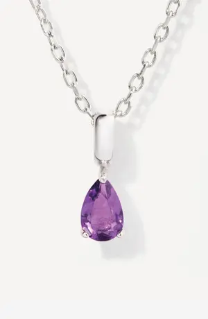 LITTLE SKY STONE Birthstone Teardrop Silver Necklace Amethyst