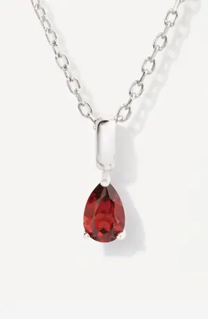 LITTLE SKY STONE Birthstone Teardrop Silver Necklace - Garnet