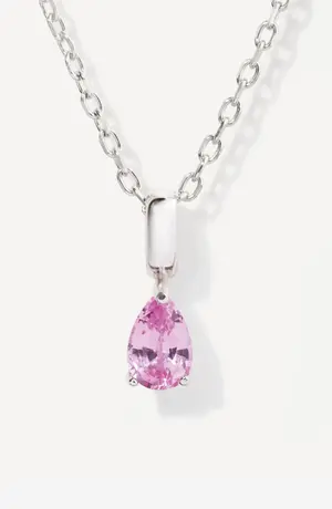 LITTLE SKY STONE Birthstone Teardrop Silver Necklace - Pink Tourmaline