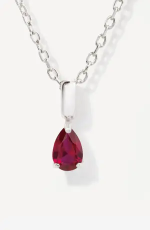 LITTLE SKY STONE Birthstone Teardrop Silver Necklace - Ruby