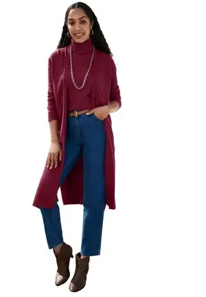 JESSICA LONDON Crochet Cardigan - Classic Red