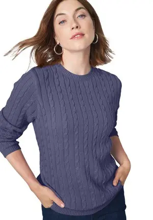 JESSICA LONDON Jessica London Crochet V-Neck Cardigan With Scalloped Details Deep Dusk