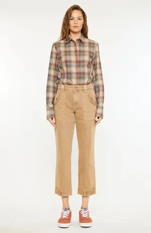 KANCAN High Rise Slim Straight Leg Cargo Jeans - Tan