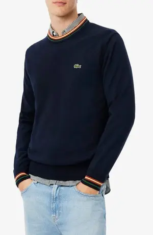 Lacoste Classic Fit Striped Sweater - Navy Blue/briquette