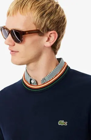 Lacoste Classic Fit Striped Sweater - Navy Blue/briquette