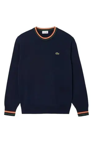 Lacoste Classic Fit Striped Sweater - Navy Blue/briquette