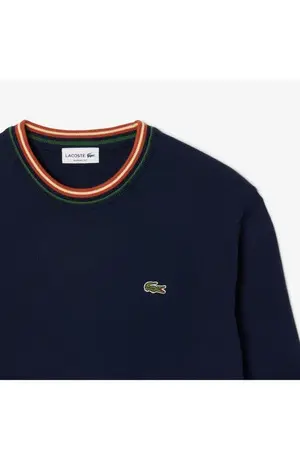 Lacoste Classic Fit Striped Sweater - Navy Blue/briquette