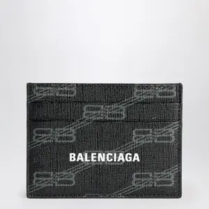 Balenciaga Signature Card Holder In And Grey Bb Monogram Coated Canvas - Black