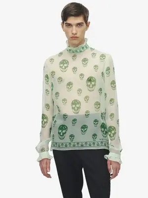 Alexander McQueen Silk Chiffon Skull Print Top
