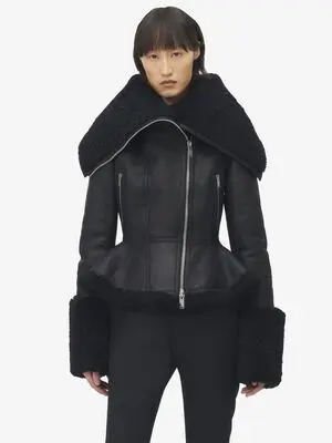 Alexander McQueen Shearling Peplum Jacket