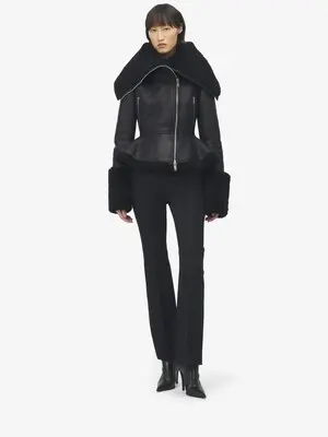 Alexander McQueen Shearling Peplum Jacket