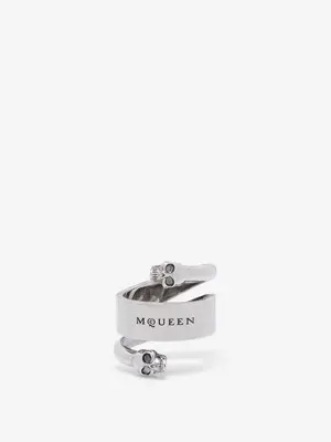 Alexander McQueen Twin Skull Ring - Antique Silver